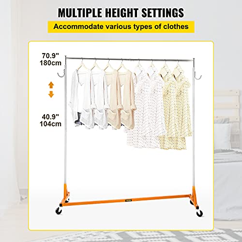 VEVOR Z Rack, 300 lbs Industrial Grade Z Base Garment Rack, 24" x 63" x 71" Height Adjustable Clothes Rack, Sturdy Steel Heavy Duty Clothing Rack w/ Lockable Casters for Home Garment Store Orange