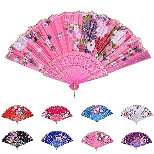 Folding Fan Dance Wedding Party Lace Silk Folding Hand Held Flower Pattern Fan Folding Fan Hand Fanc (Navy) (Navy)