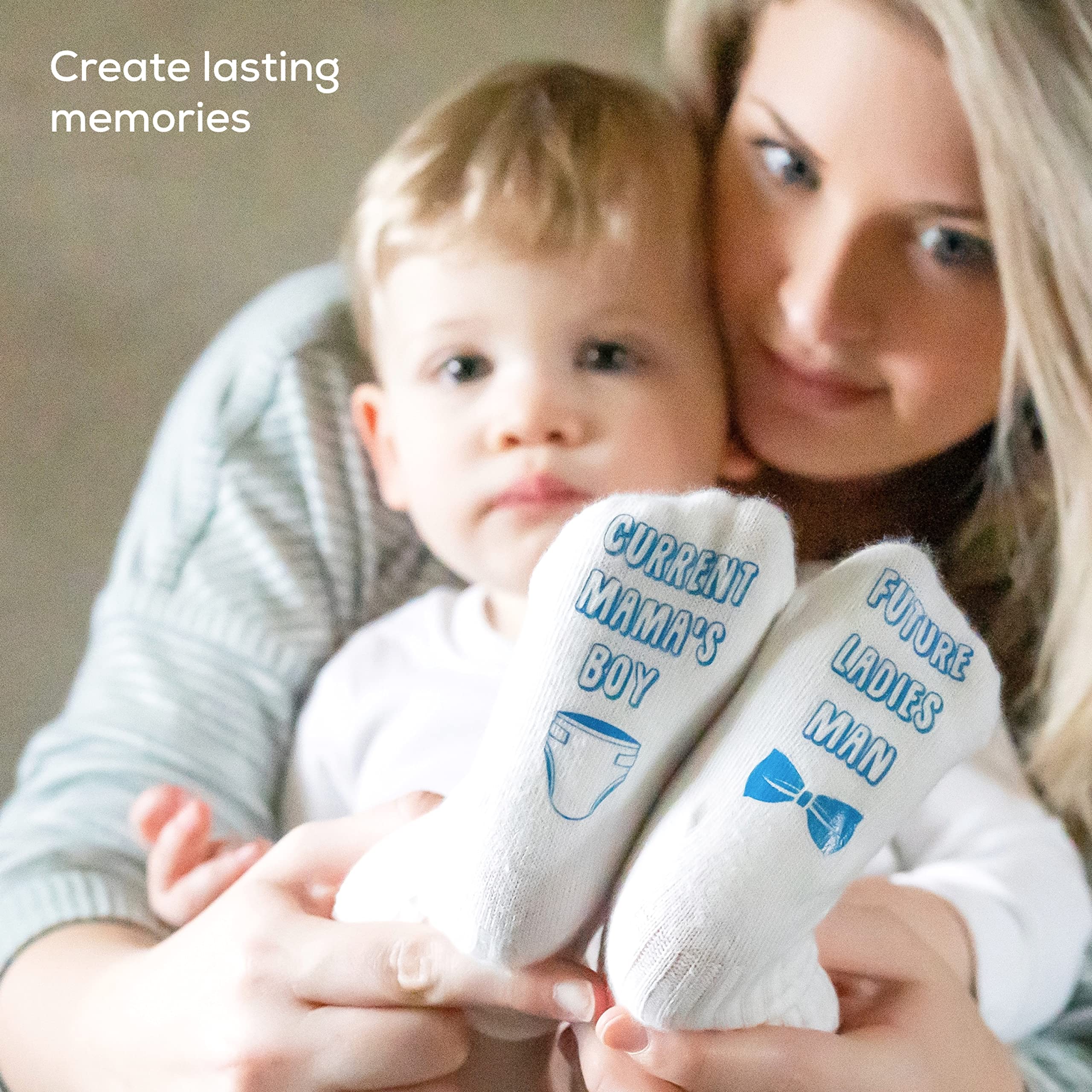 First Landings Baby Socks Gift Set - 6 Pairs of Infant Socks with Adorable Quotes - Ready-to-Gift Packaging - Blues
