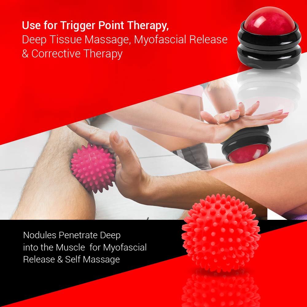 Foam Roller Set 18" Foam Back Roller, 18" Massage Stick, Foot Roller, Spiky Massage Ball, Massage Roller Ball, for Pain Tightness Plantar Fasciitis Relief Deep Tissue Massage Home Gym Muscle Roller