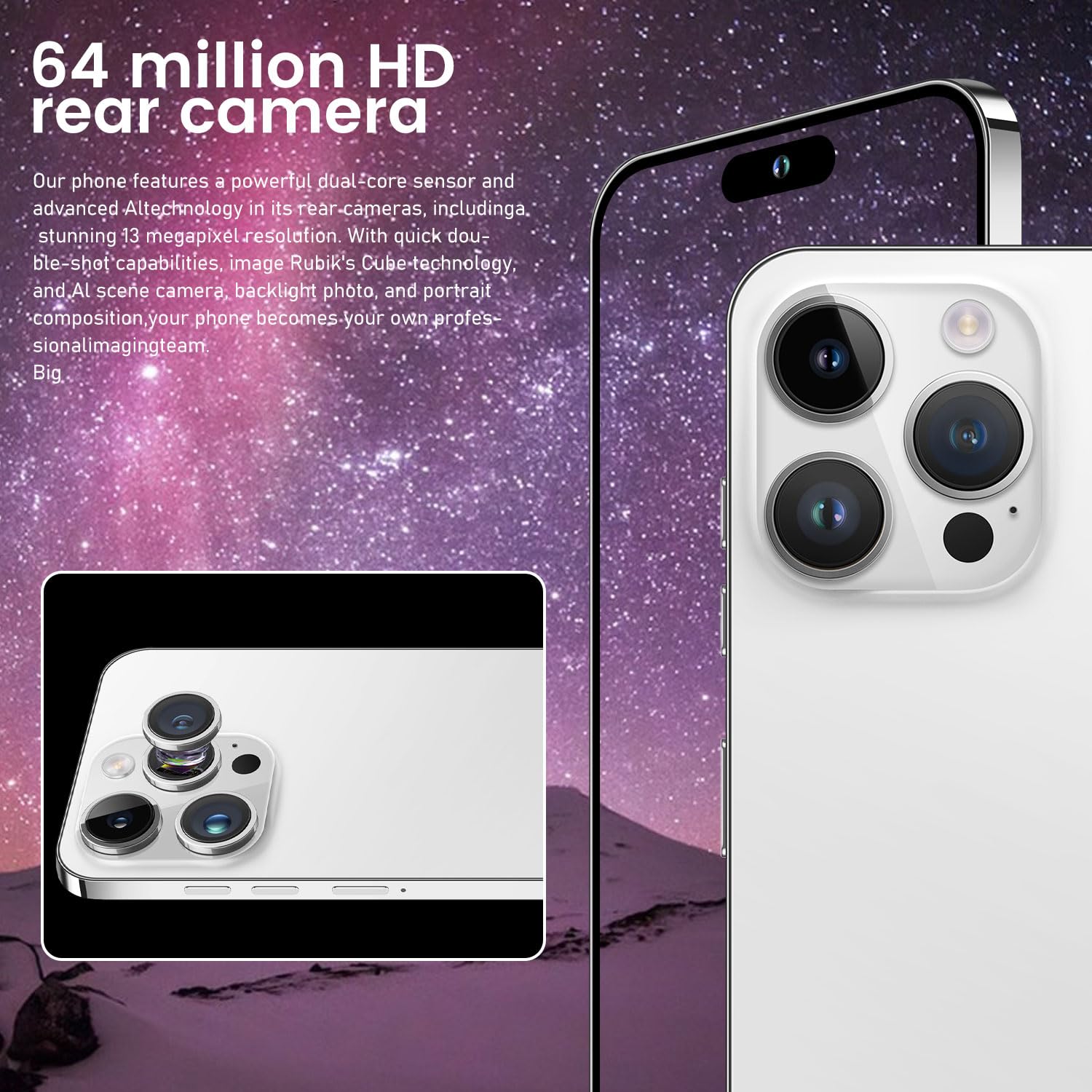 ExAchat A14 5G Unlocked Cell Phones, 6GB + 256GB, 8-Core, 6.82" HD Display Smartphone, Android 13.0, 6000 mAh,64MP + 24MP, Android Phones That Support Face/Fingerprint Recognition-White
