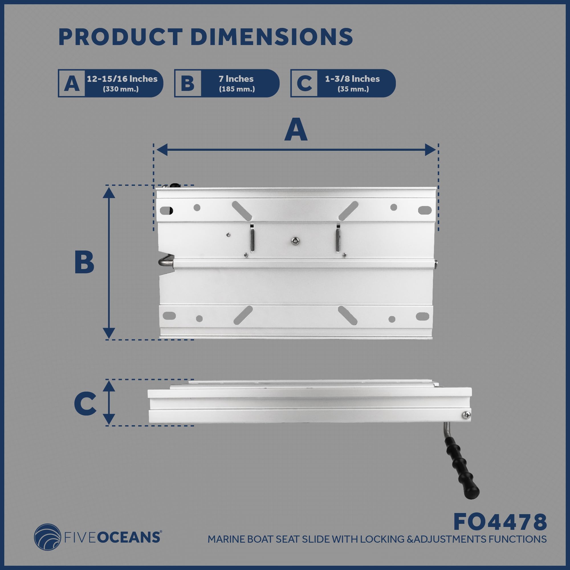 Five Oceans FO4478 Marine Boat Seat Slide with locking and adjustments functions (for FO-4476 & FO- 4477)