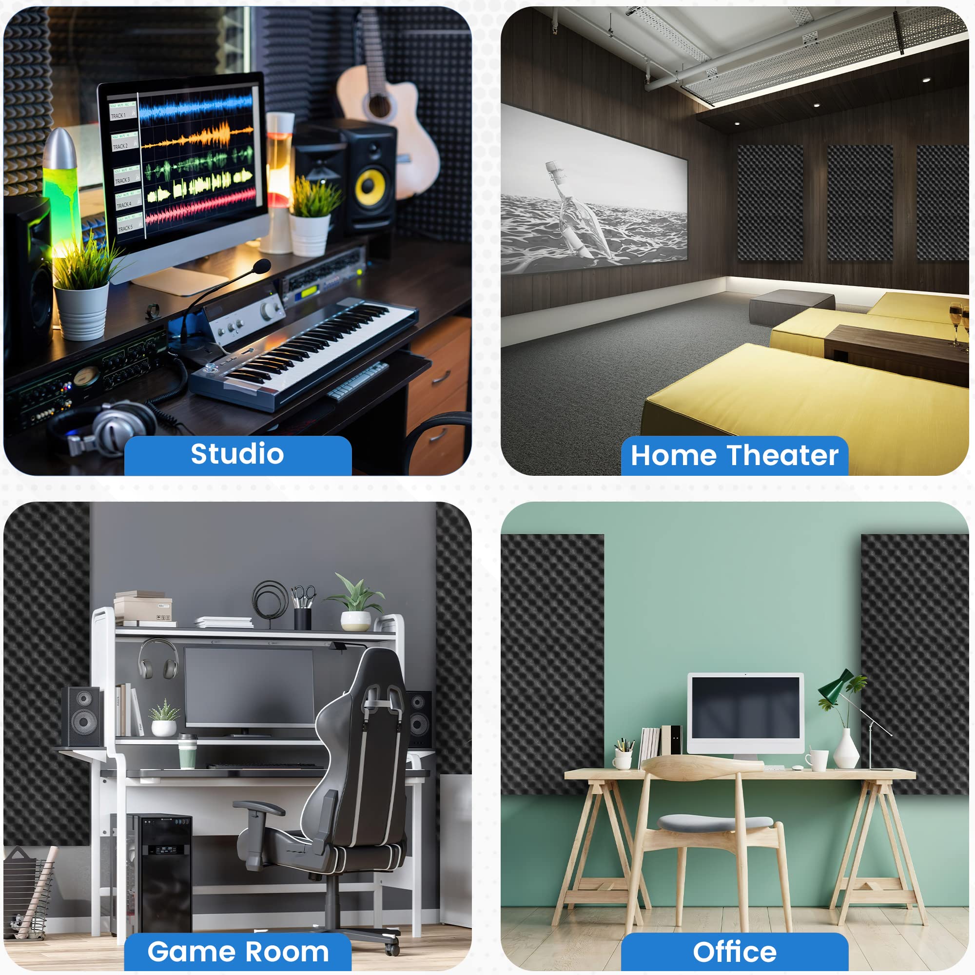 Foamily Acoustic Foam Egg Crate Panel Not Compressed - Studio Foam - Sound Panel - Sound Proof - 48" X 24" X 2.5" (4 Pack)