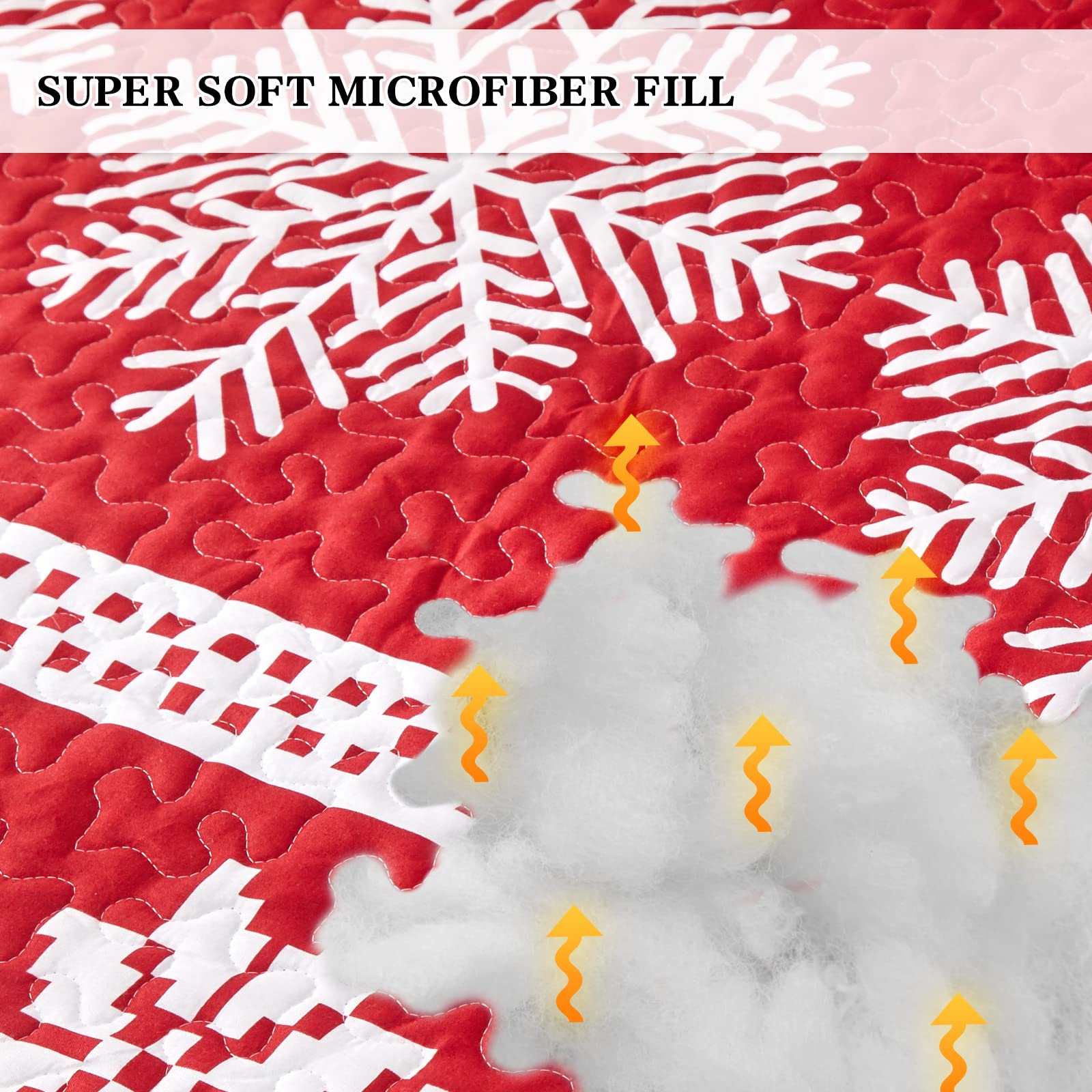 Flysheep Christmas Quilt Set Queen, Soft Microfiber Holiday Lightweight Bedspread Coverlet Bedding Set - Red & White Snowflake Printed