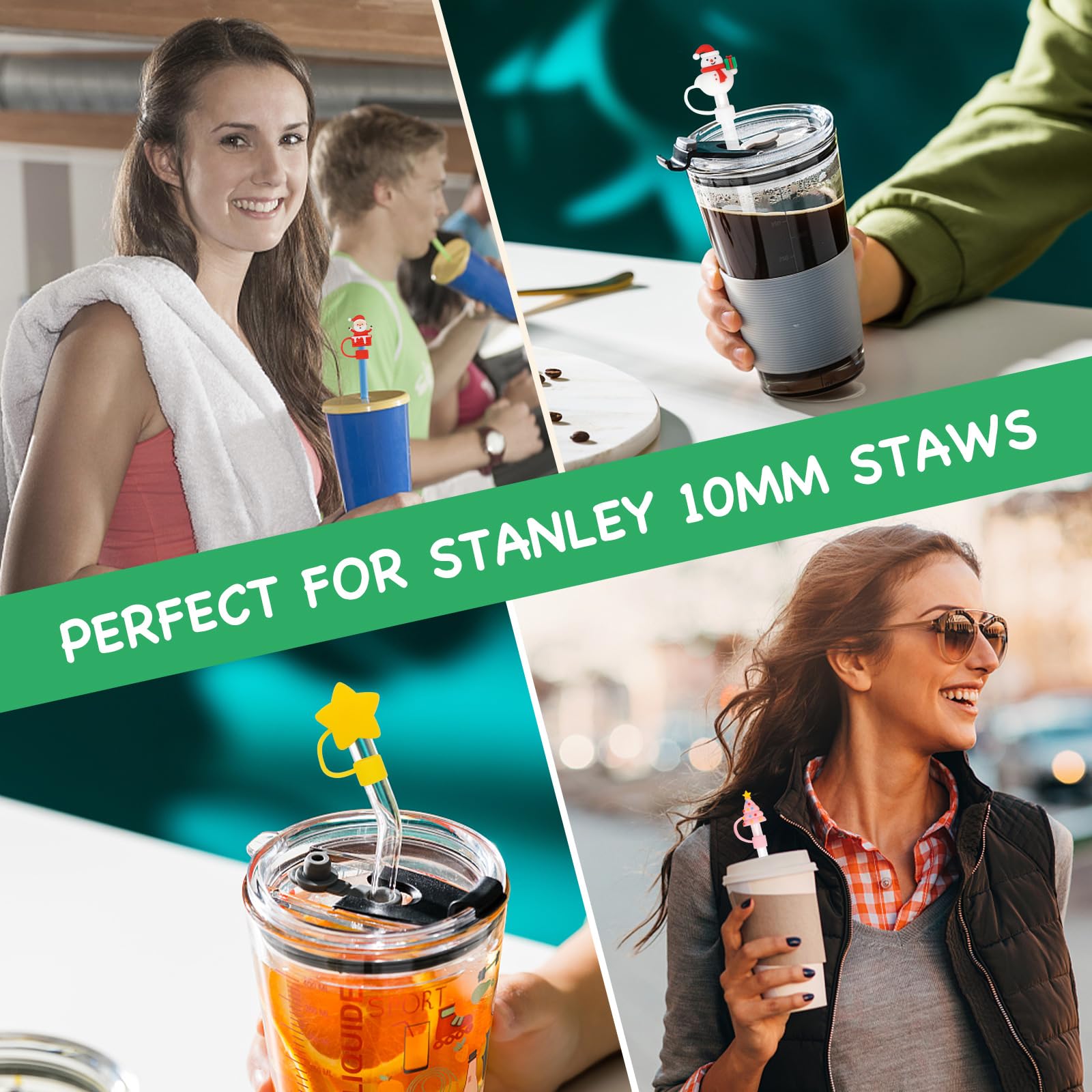 FadAcc Straw Cover for Stanley Cup, 5Pcs Silicone Straw Topper Compatible with Stanley 40 Oz Tumbler, Reusable Straw Cover Cap for 10mm Straws,Stanley Cup Accessories