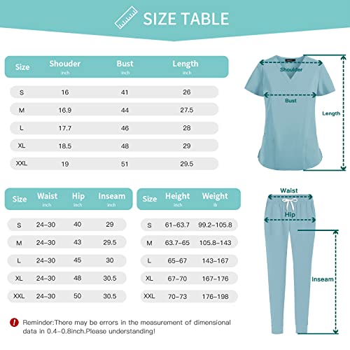 Scrubs Set for Women Joggers V-Neck Pocket Top Uniforms Athletic Stretch Set Workwear Drawstring Threaded Pant Legs