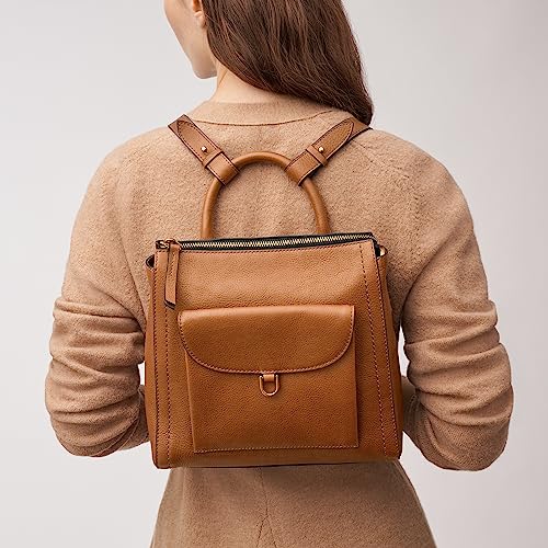 Fossil Women's Parker Leather Mini Backpack Purse Handbag, (Model: ZB1797216) Saddle W/ Outer Pocket - Small