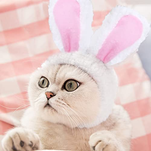 Pet Easter Hat Cute Costume Pet Bunny Rabbit Hat for Cats Small Dogs Easter Party Accessory Headwear for Puppies White