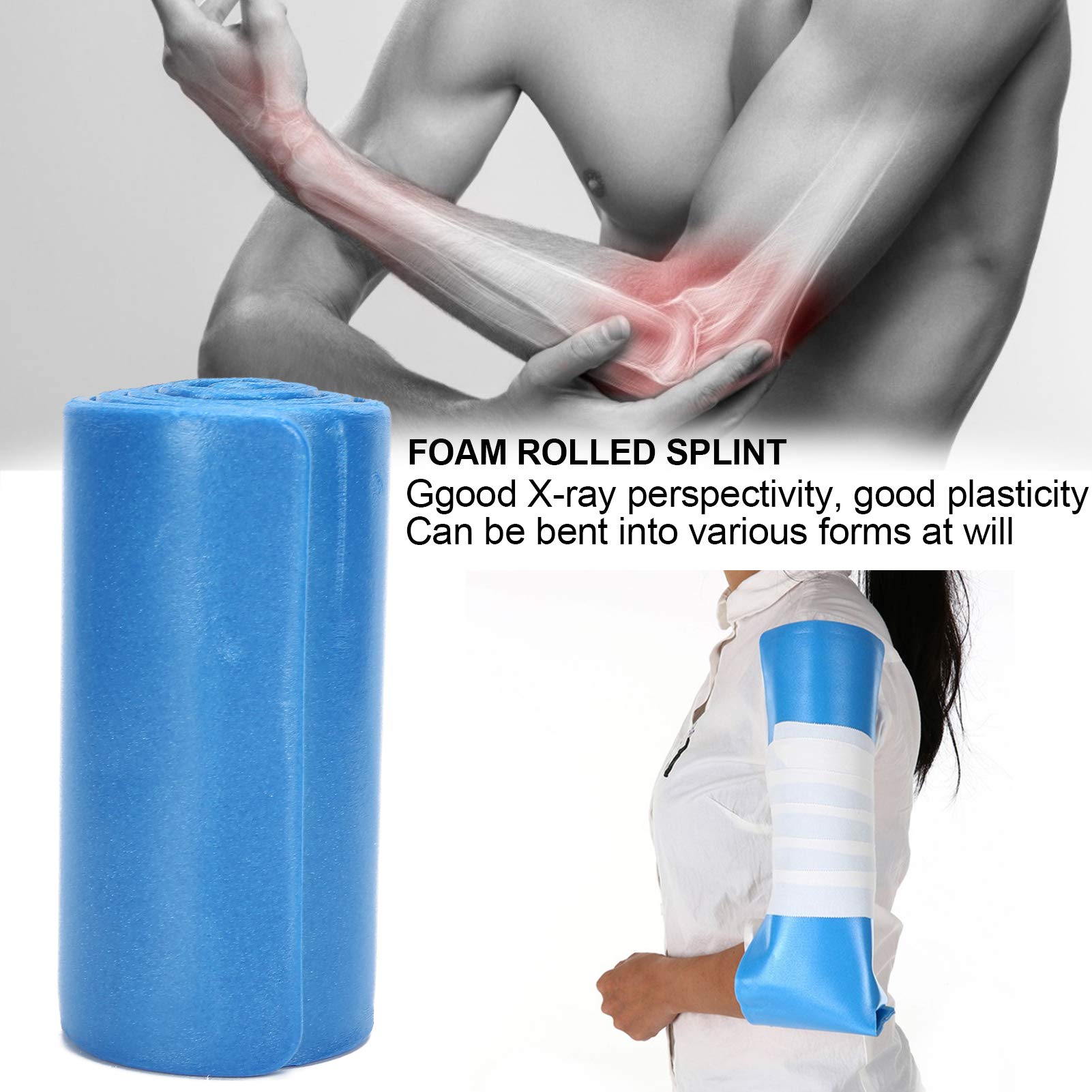 Foam-Rolled Emergency Splint, Leg Arm Sprain Fracture Injury Immobilization Reusable Foam Splint - Good Xray Perspectivity, Good Plasticity, Can Be Cut(Blue)(15 *