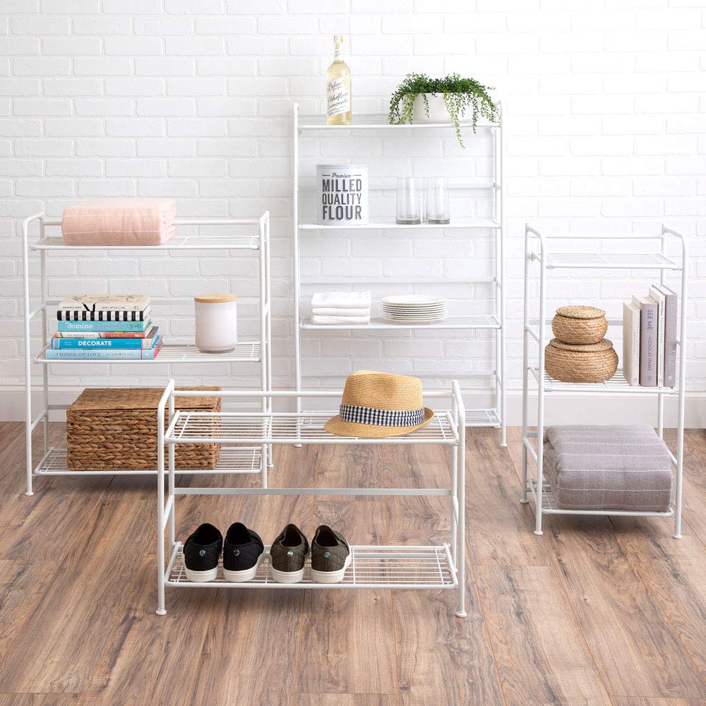 Flipshelf Folding Metal Bookcase-Small Space Solution-No Assembly-Home, Kitchen, Bathroom and Office White, 4 Shelves, Wide