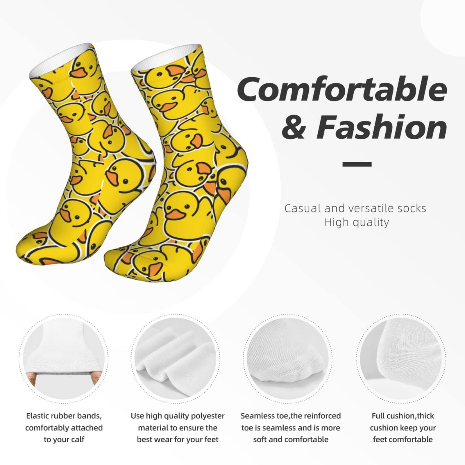 Fhavent Compression Socks for Women girls Crew Socks Funny Socks for Running Athletic Travel Work 11.8Inch (one size, Rubber Duck Pattern)