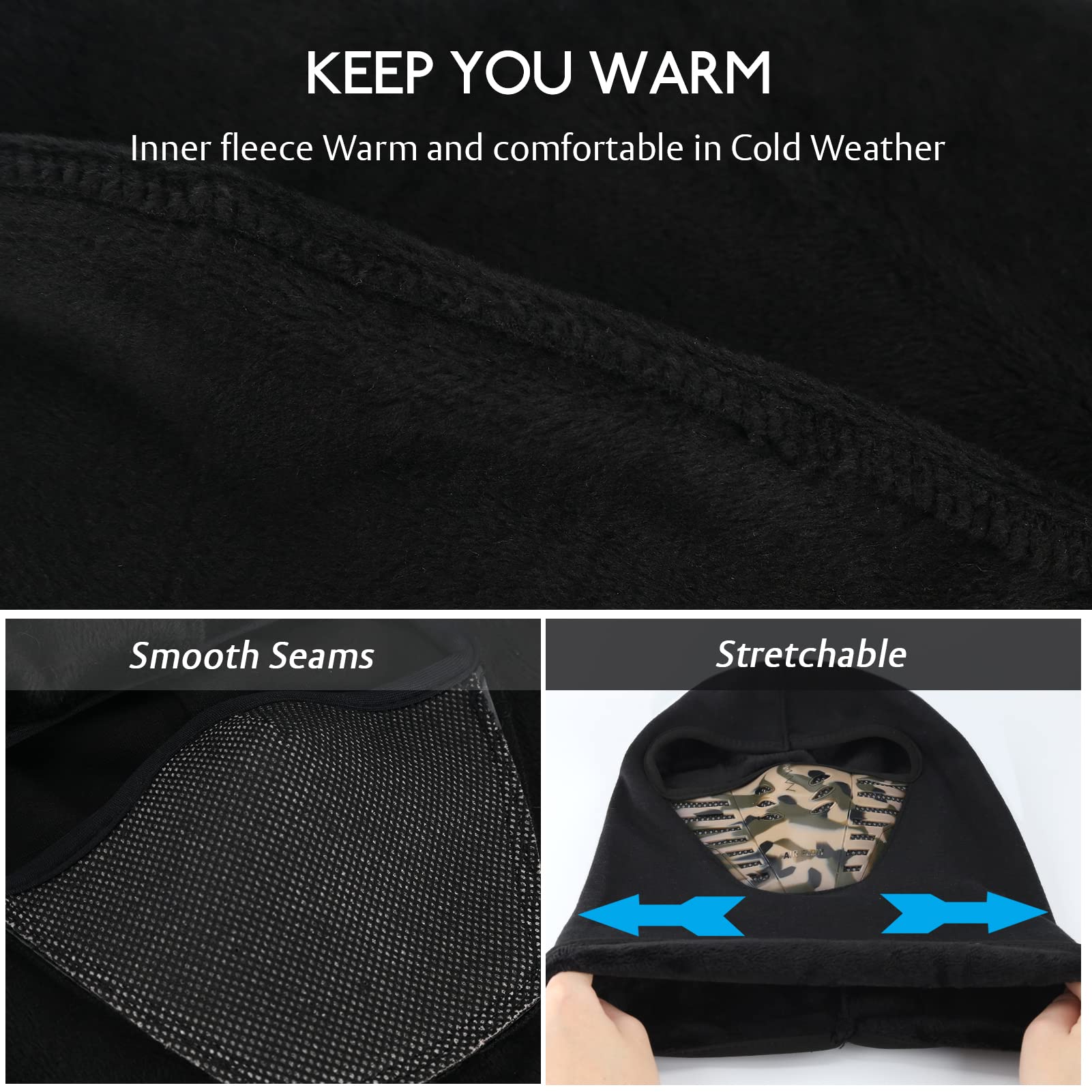 Fantastic Zone Balaclava Face Mask, Winter Fleece Windproof Ski Mask for Men and Women,Black,One Size