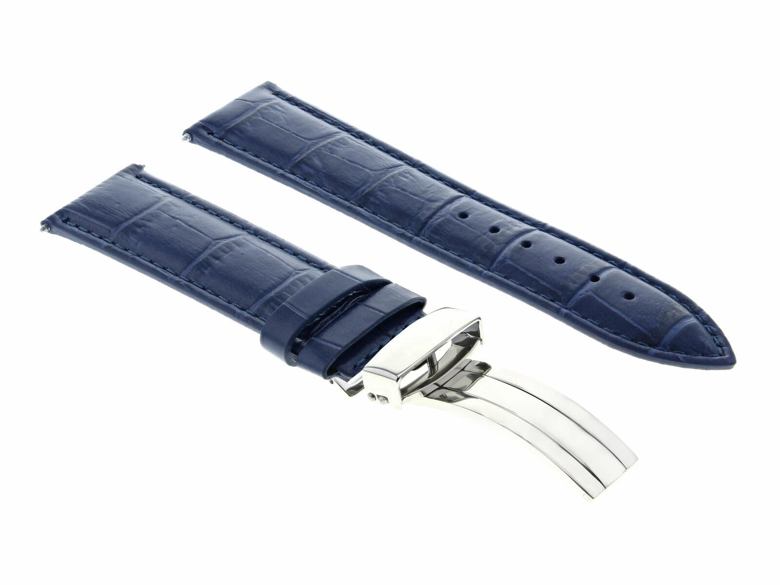 Ewatchparts 22MM LEATHER WATCH STRAP BAND COMPATIBLE WITH IWC PILOT PORTUGUESE + DEPLOYMENT CLASP BLUE