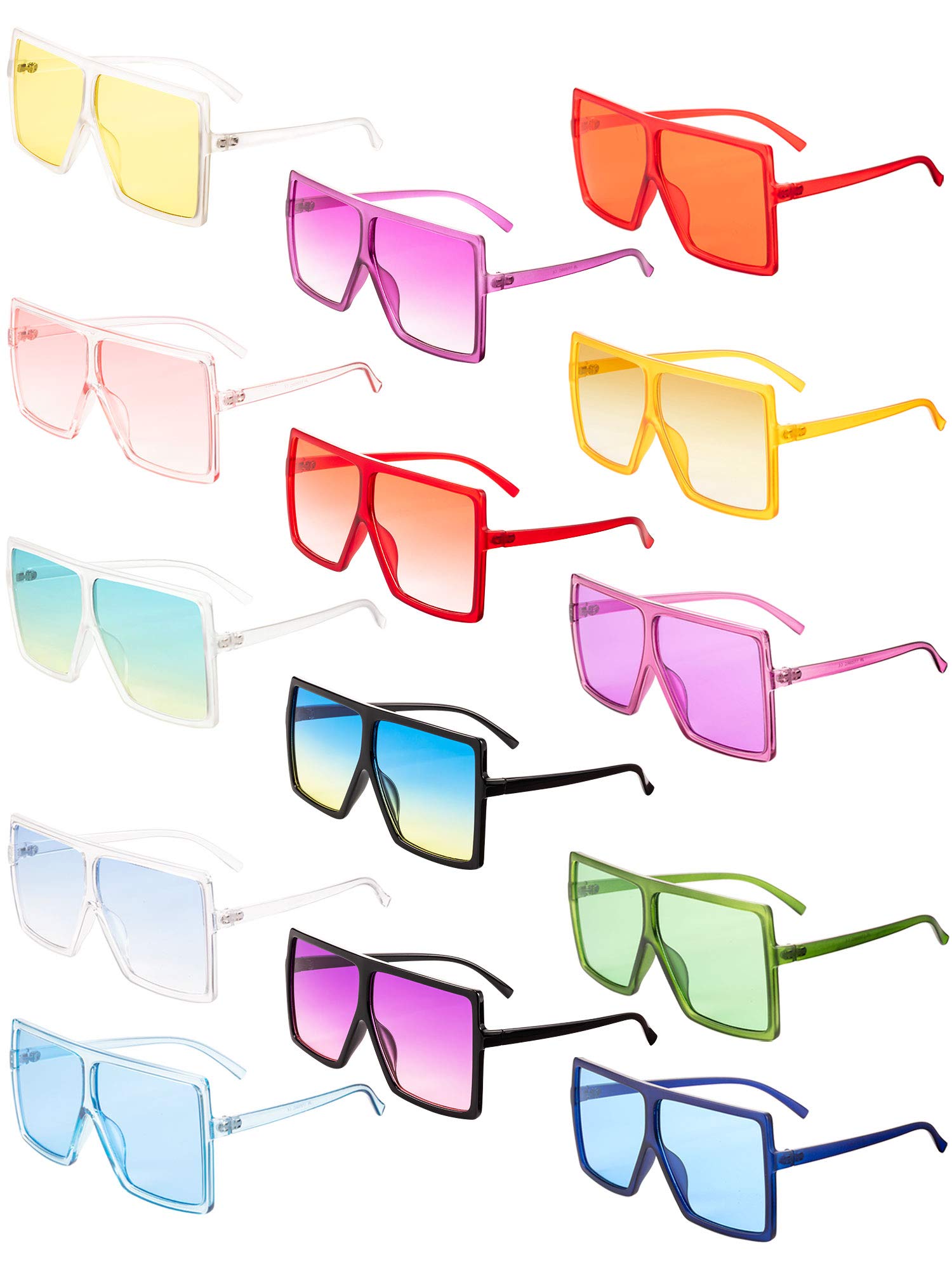 Frienda 14 Pairs Square Oversized Sunglasses Flat Top Big Shades Oversize Sunglasses for Women