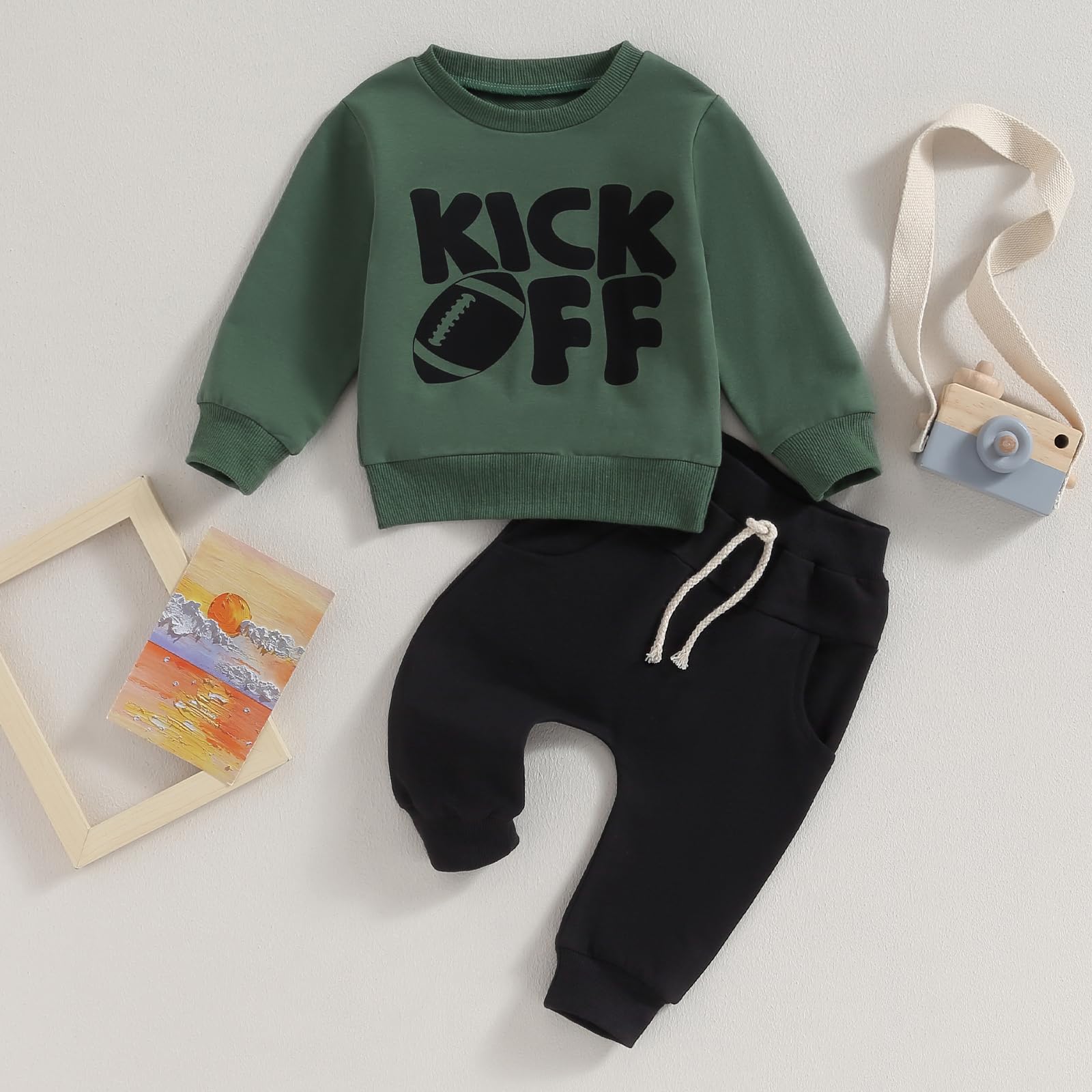 fhutpw Baby Boy Clothes Fall 6 12 18 24 Months Football Long Sleeve Pullover Tops & Pant Sets Toddler Winter Outfits