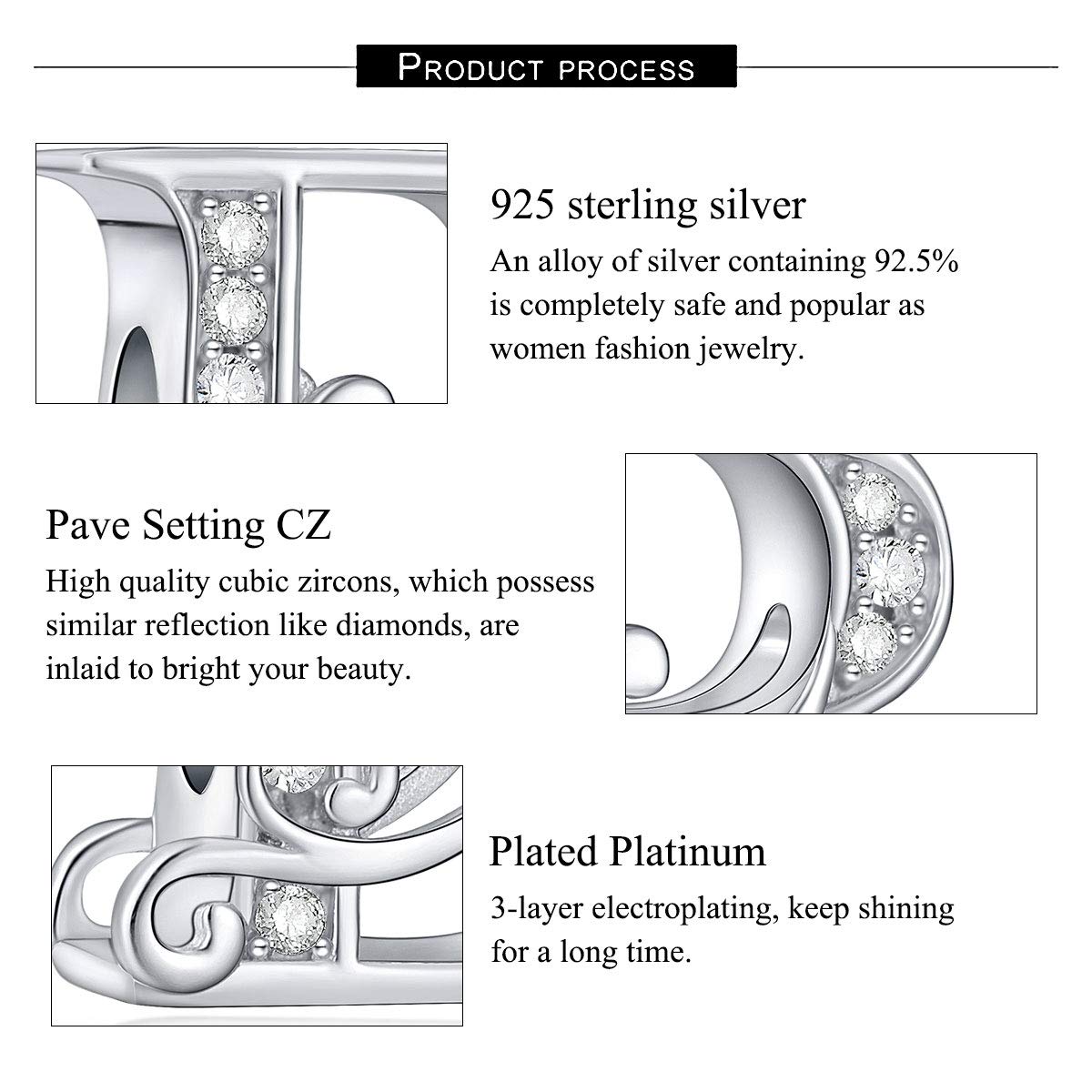 FOREVER QUEEN Initial A Charms 925 Sterling Silver Letter A-Z Charms for Snake Chain Bracelet Necklace Alphabet Beads