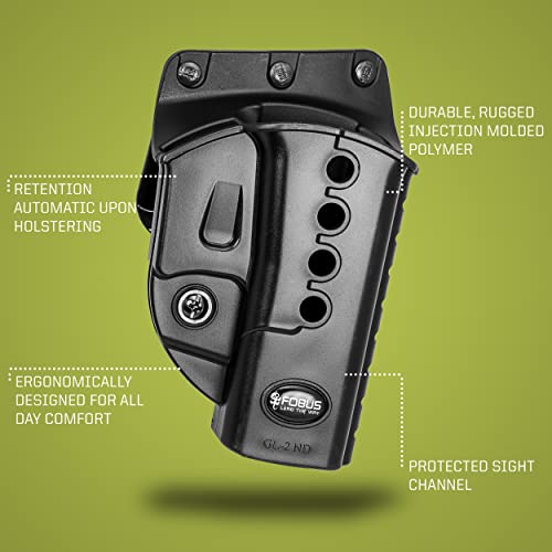 Fobus GL2E2BH Concealed Carry OWB Belt Holster for Glock 17, 19, 19X, 22 (Gen 1-4), 23 (Gen 1-4), 31, 34, 35, 44, 45, Right Handed