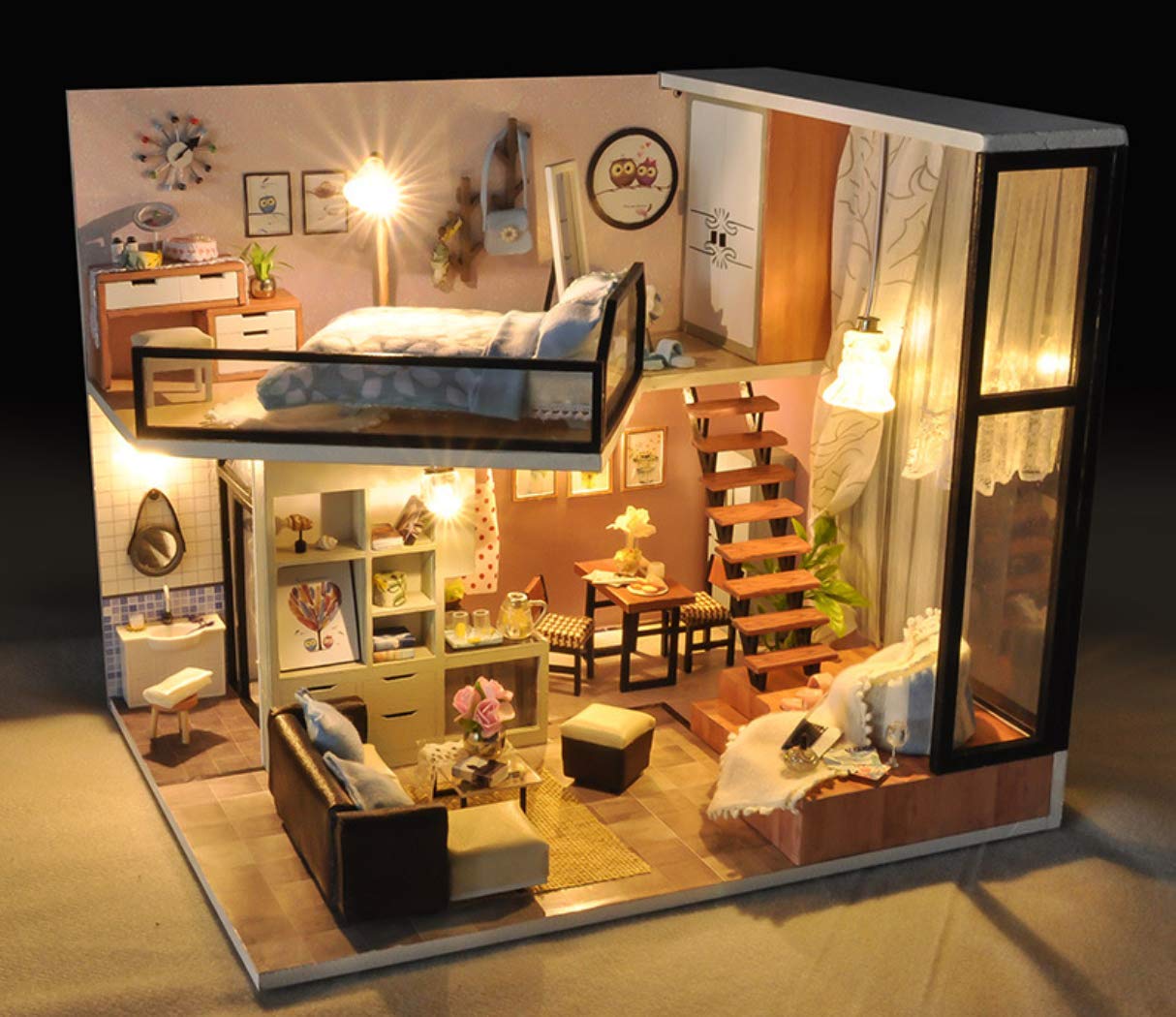 Flever Dollhouse Miniature DIY House Kit Creative Room with Furniture for Romantic Valentine's Gift-Attic Dream