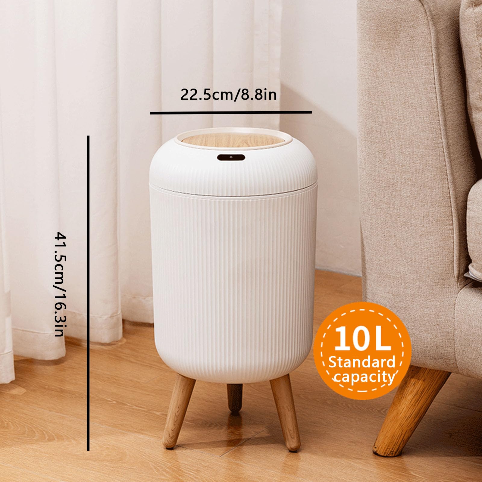 Smart Sensor Wastebasket-Convenient And Hygienic Easy To Use, 13 Gallon Trash Can Bathroom Trash Can With Lid, Automatic Trash Can for Kitchen, Bathroom, Bedroom, Living Room, Office And Outdoor-White