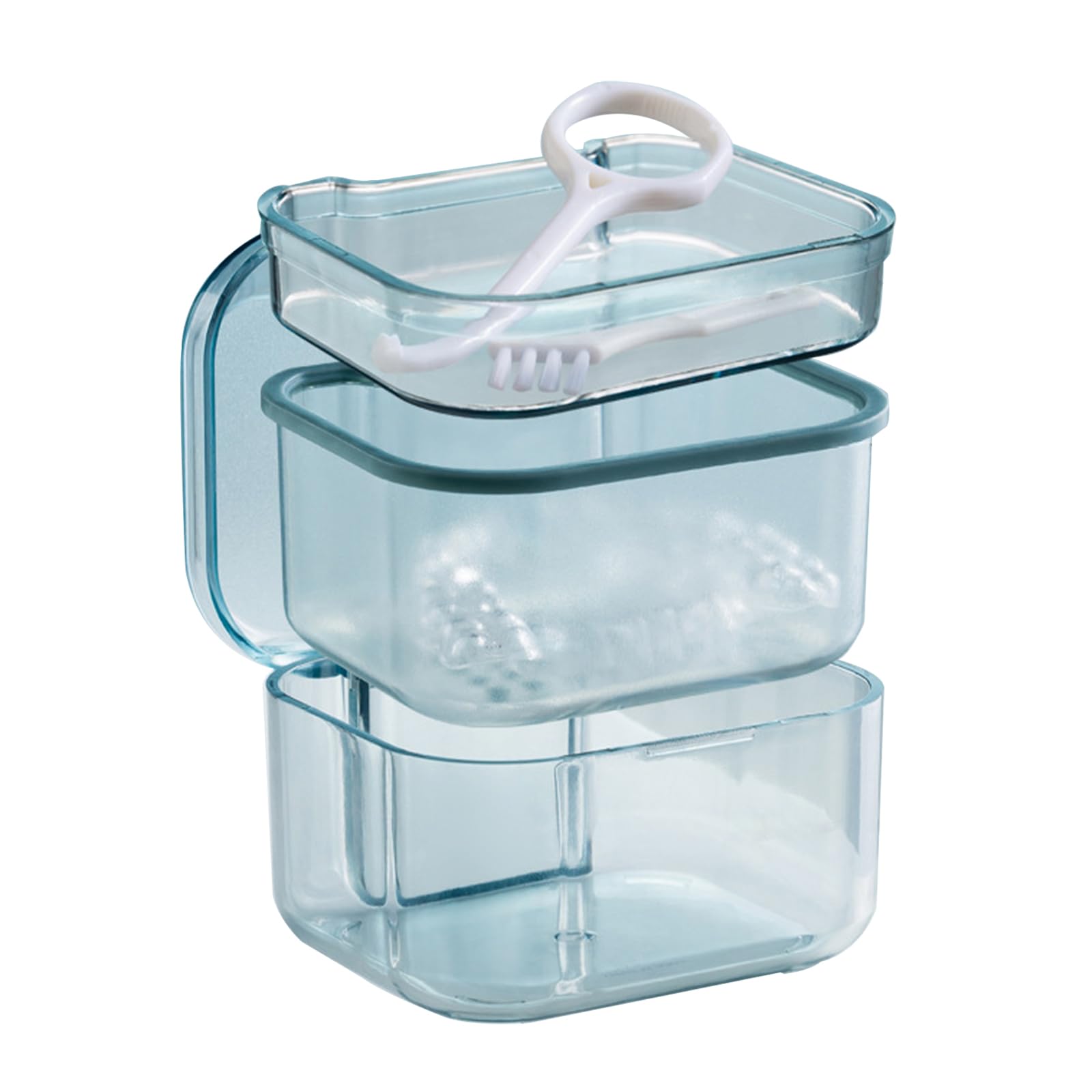 Fodofodo Retainer Case,Denture Cup,Retainer Cleaning Box with Strainer basket,Guard Box with Retainer Removal Tool and Brush,Compatible with Invisible braces,Retainers,Mouth Guards (Blue)