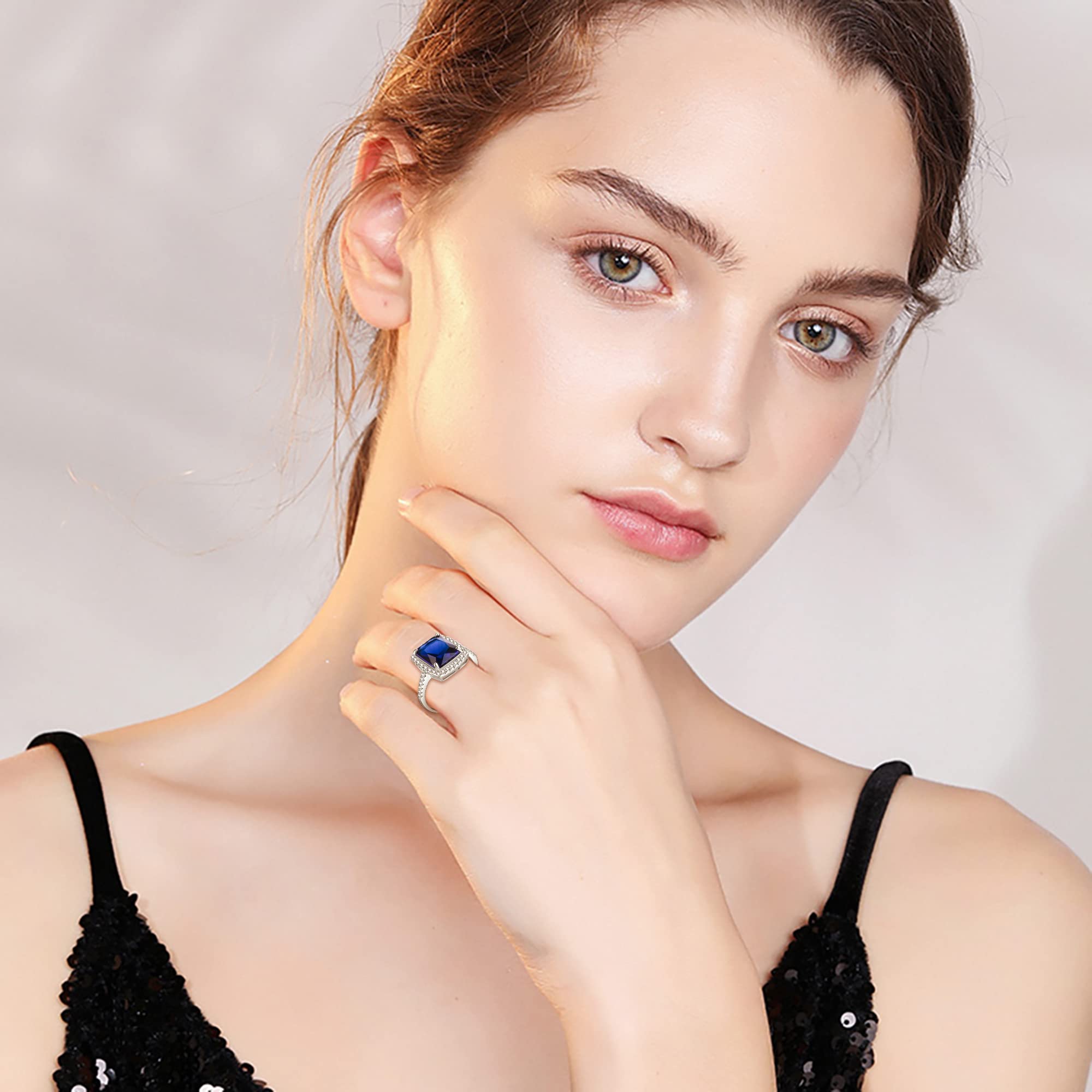 EVER FAITH 925 Sterling Silver Sapphire Color CZ September BirthstonePrincess Cut Ring Blue Size 6