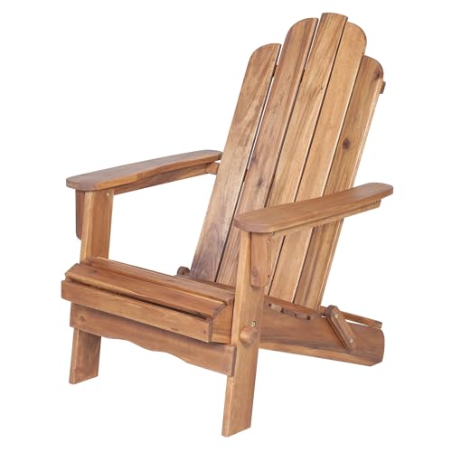 Walker Edison Outdoor Patio Wood Adirondack Foldable Chair All Weather Backyard Conversation Garden Poolside Balcony, Set of 1, Brown