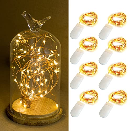 Fairy Lights Battery Operated, 9.8Ft 30 LED Copper Wire Lights Starry String Lights Waterproof for Mason Jars Wedding Centerpiece Party Christmas Table Decor, Warm White, 8 Pack