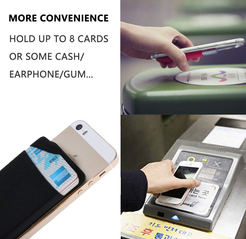Fulgamo 3Pack Adhesive Phone Pocket,Cell Phone Stick On Card Wallet,Credit Cards/ID Card Holder(Double Secure) with Self Sticker for Back of iPhone,Android and All Smartphones (2 Black& 1 Grey)