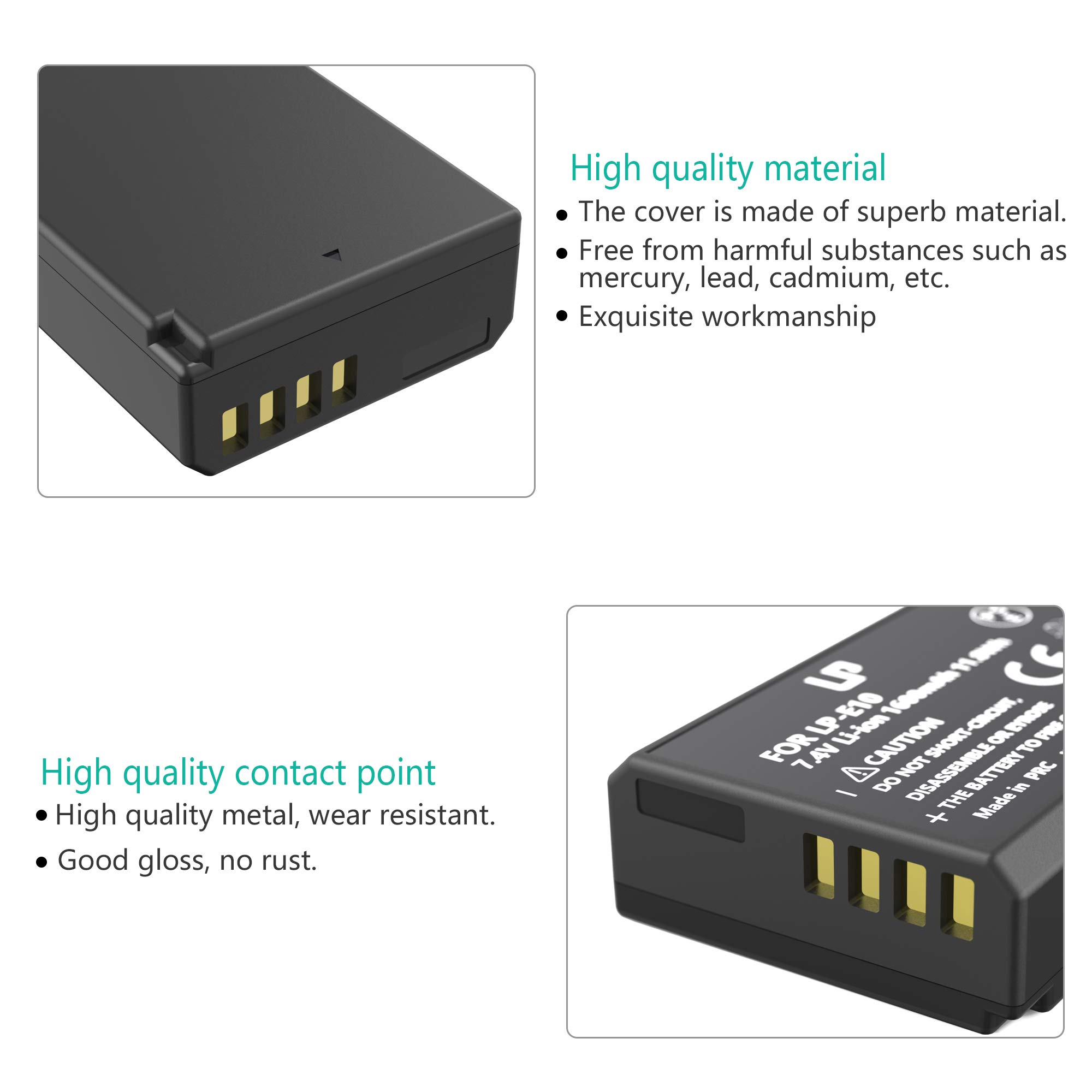 LP-E10 Battery Charger Pack, LP Replacement Battery & Charger Compatible with Canon EOS Rebel T7, T6, T5, T3, T100, 4000D, 3000D, 2000D, 1500D, 1300D, 1200D & More (NOT for T3i T5i T6i T7i)