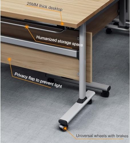 Foldable Conference Table, Meeting Tables Set of 3 Modern Wooden Office Folding Flip Top Mobile Training Table with Silent Wheels,Rounded Corner for Office,Meeting Room,Classroom (180 * 60 * 75)
