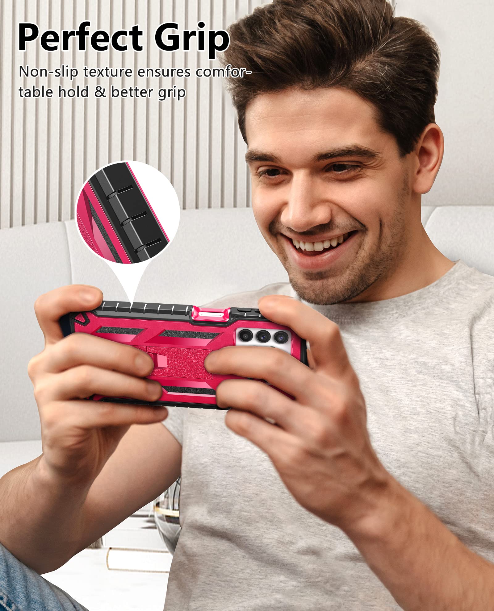 for Samsung Galaxy A32-5G Case: TPU Soft Shock Proof Protection | Hard Armor Design Shell - Heavy Duty Military Grade Durable Rugged Cell Phone Protective Cover with Kickstand for A32 5G Rose Red