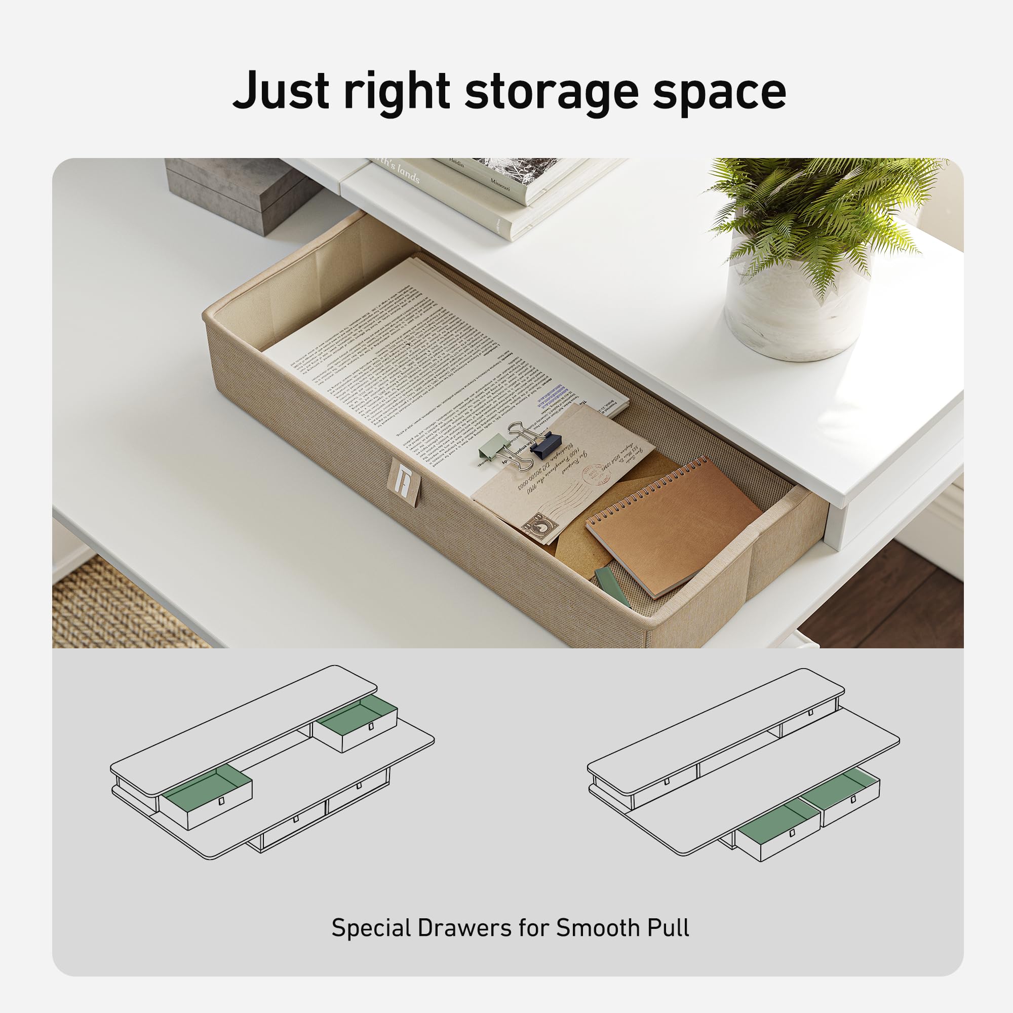 FEZIBO Sturdy Height Adjustable Electric Standing Desk with Drawers, 48 x 24 Inch Stand Up Table with Large Storage Shelf, Sit Stand Desk, White Top