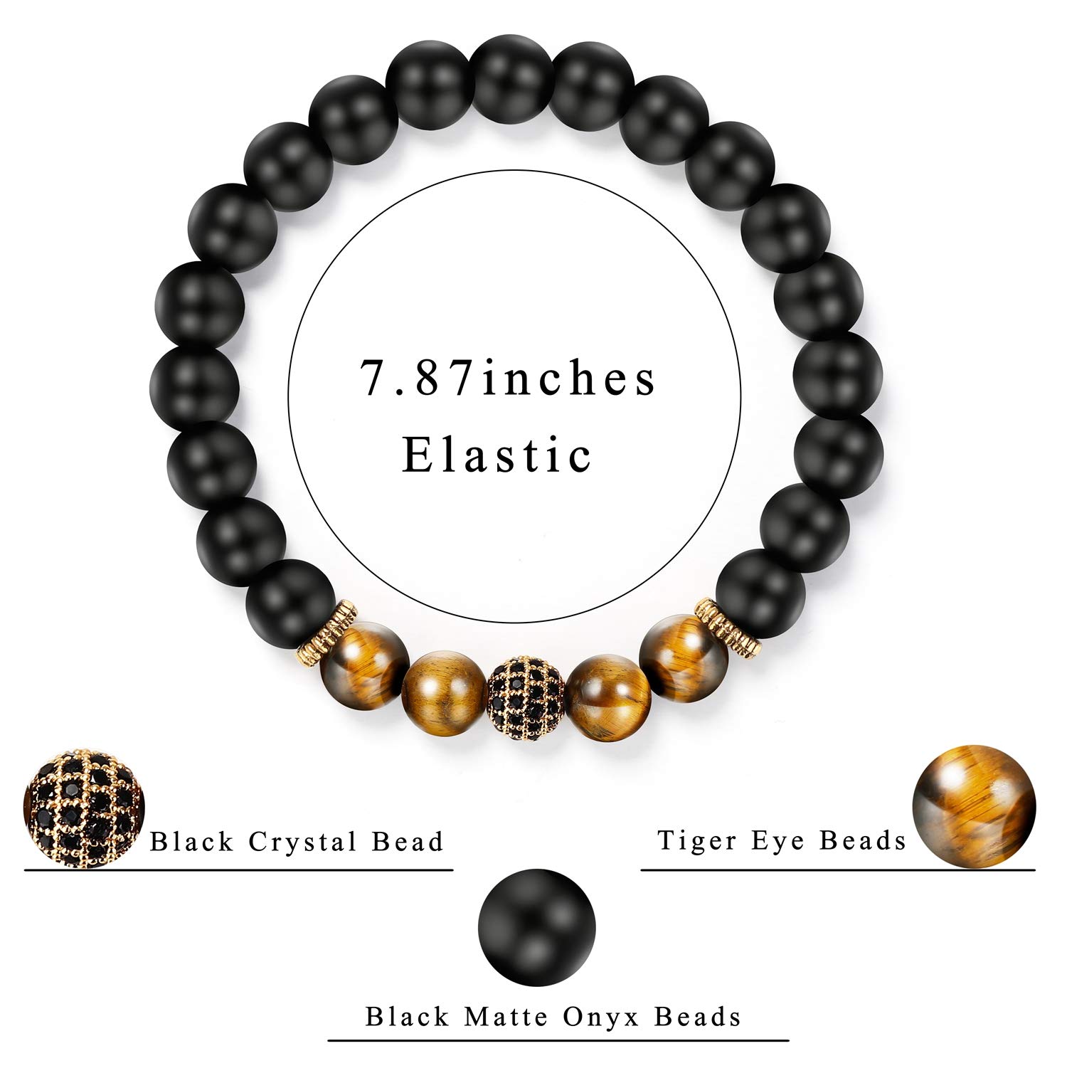 FINREZIO 4PcsBlack Matte Beads Bracelets 8mm Onyx Stone Bracelets Sets Charm King Crown for Women Men Jewelry