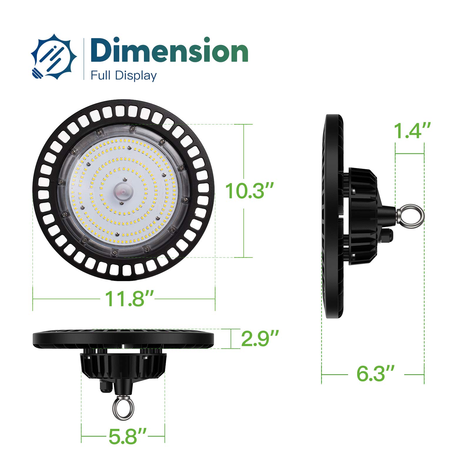 FREELICHT LED High Bay Light, 200W 38000LM Waterproof Commercial Light Fixture with Safety Cable, 1-10V Dimmable UFO High Bay Shop Light for Garage, Warehouse, Workshop