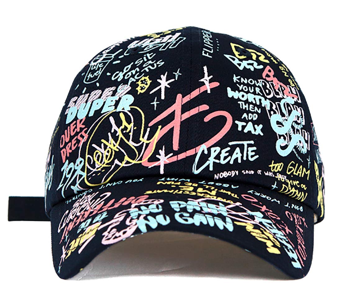 Flipper New Version of Designer Multi Colors Doodle Sketch Graffiti Cotton Baseball Cap K-pop Korean Dad Hat, (White, Large ~ X-Large (23 1/8" ~ 23 7/8"))