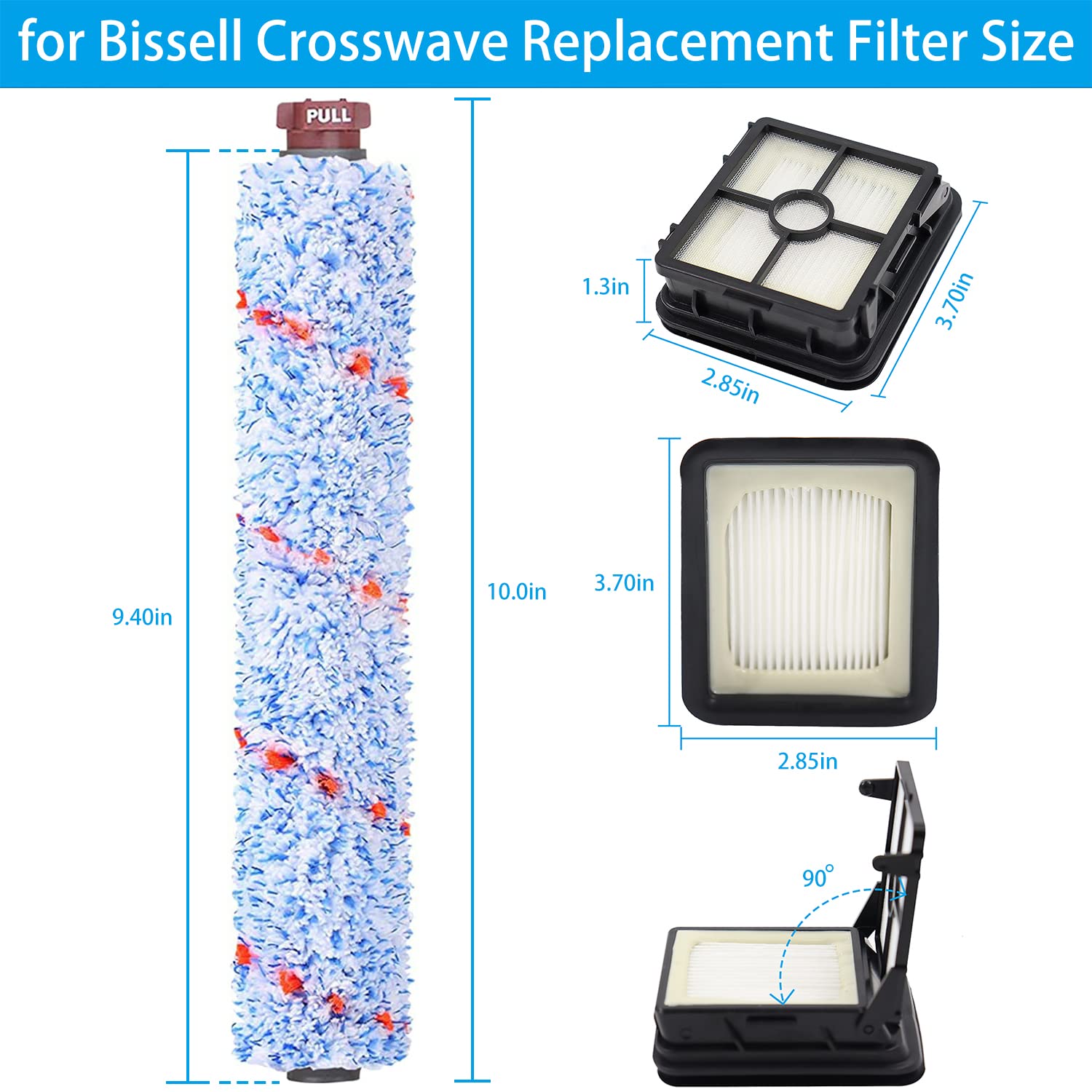 for Bissell CrossWave Pet Pro 2306A CrossWave 1785 Series Replacement Parts 1 Pack 2460+1 Pack 1868 Multi-Surface Pet Pro Cleaner Brush Rolls Tangle-Free+4 Pack 1866 Vacuum Filter Part 1613568 1608684