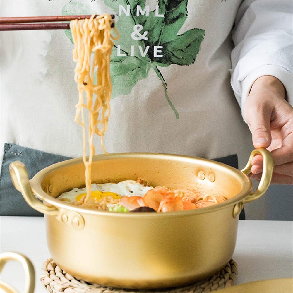 XICHENGSHIDAI Yellow Aluminum Pot South Korea Stretched Noodles Pot Instant Noodles Super Popular cooker-20cm/7.9inch