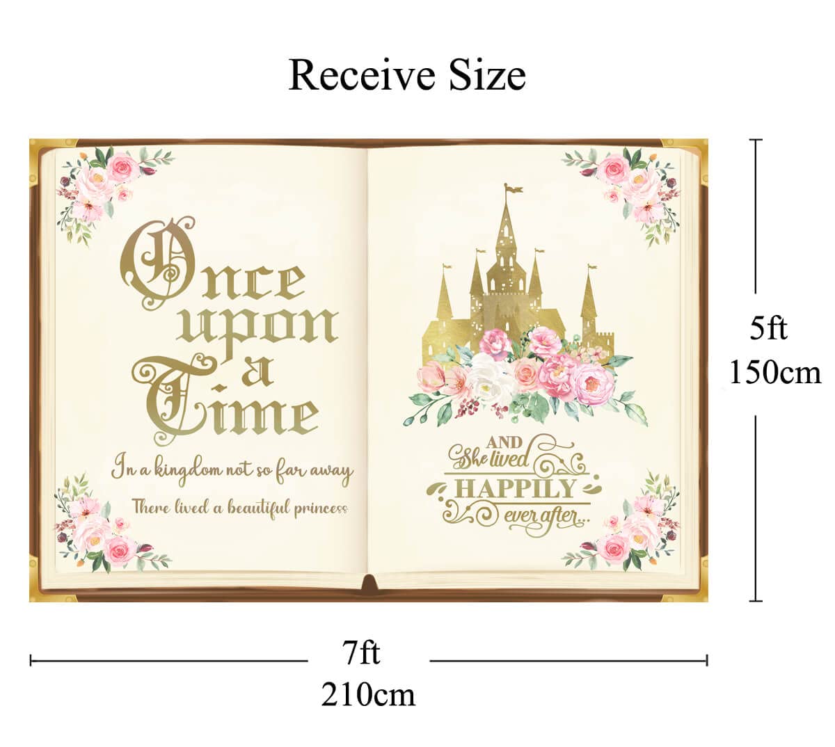 Fairy Tale Books Backdrop for Girls Once Upon a Time Backdrops Pink Flowers Ancient Castle Princess Romantic Wedding Birthday Party Decorations Royal Theme Decor Background Banner 10x7ft