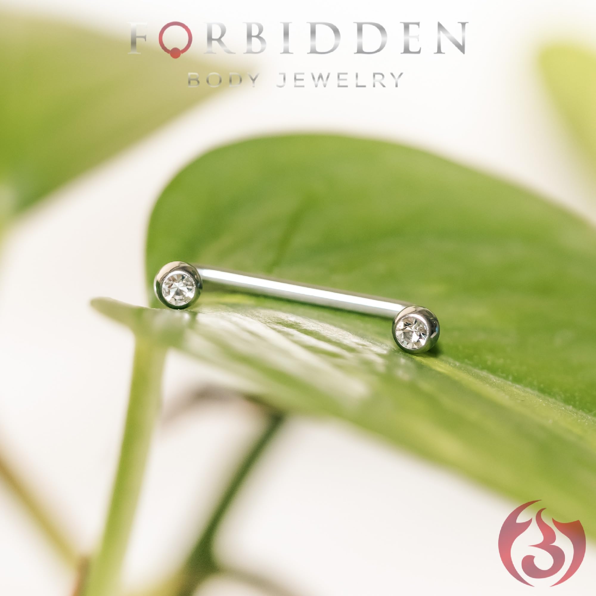 Forbidden Body Jewelry 14G 16mm Surgical Steel Double Ball CZ Crystal Staple Surface Piercing Barbell