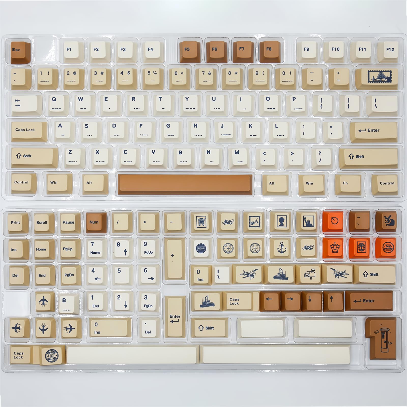ZMX PBT Retro Keycaps,Cherry Profile Thick Dye-Sub Keycaps Set Full 143 Keys Custom Keycap for ISO ANSI 60% 65% 100% TKL Cherry MX Switches Mechanical Gaming Keyboard Vintage Beige Keycaps