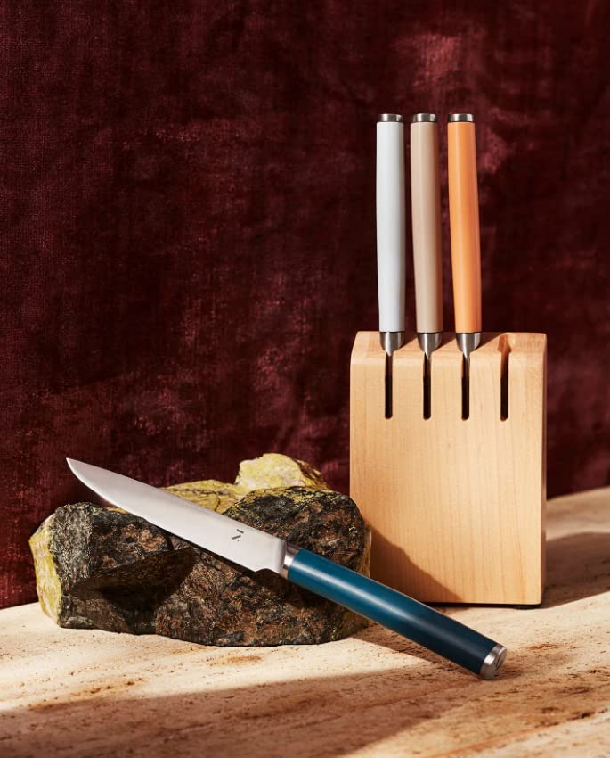 Material, The 5pc Stainless Steel Steak Knives Set, 4 Knives + Holder, Razor Sharp, Matte Finish, Dishwasher Safe, Deep
