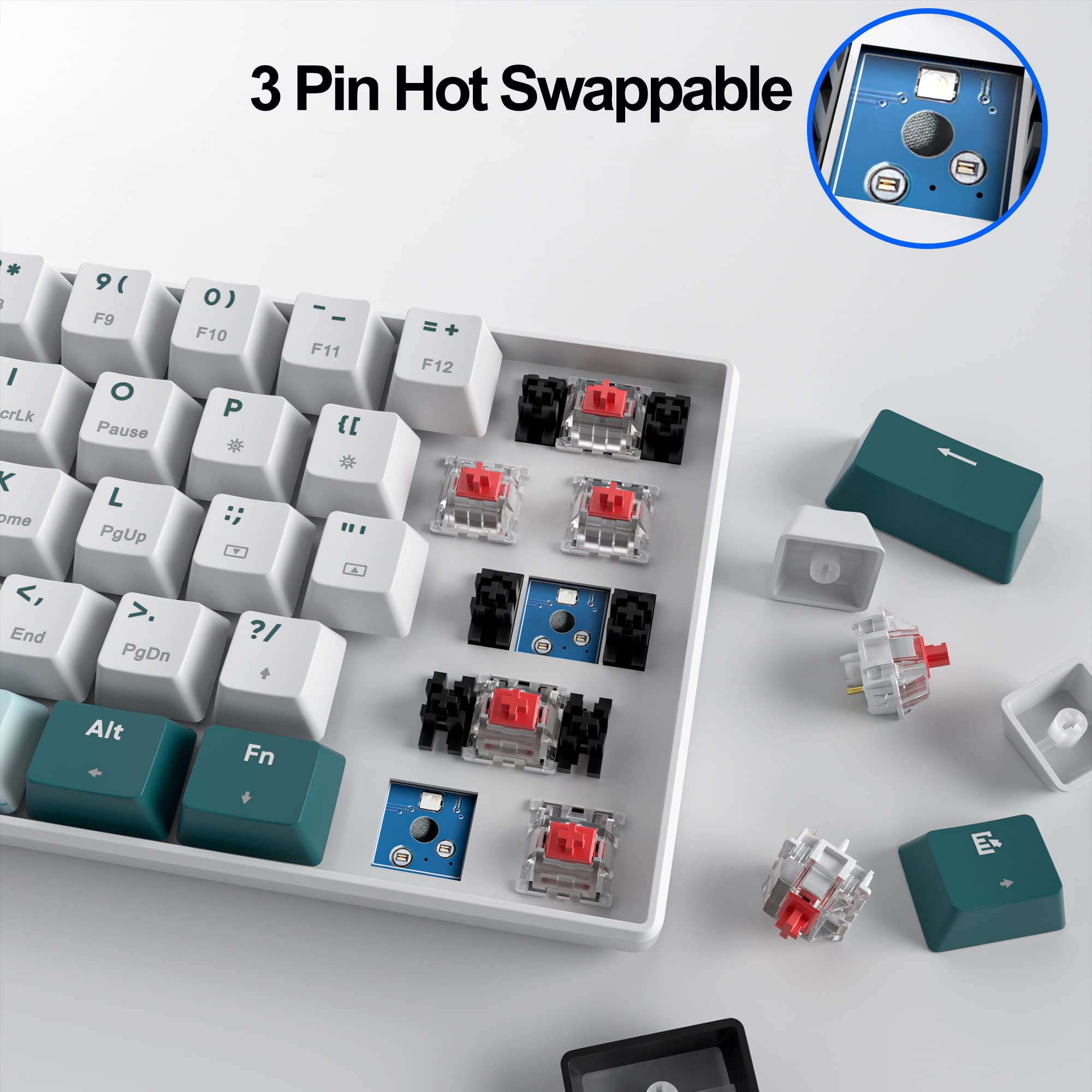 Fogruaden Wireless Mechanical Gaming Keyboard, 61-Keys Compact Keyboard with Backlit PBT Keycaps, NKRO for PC/Mac Gamer