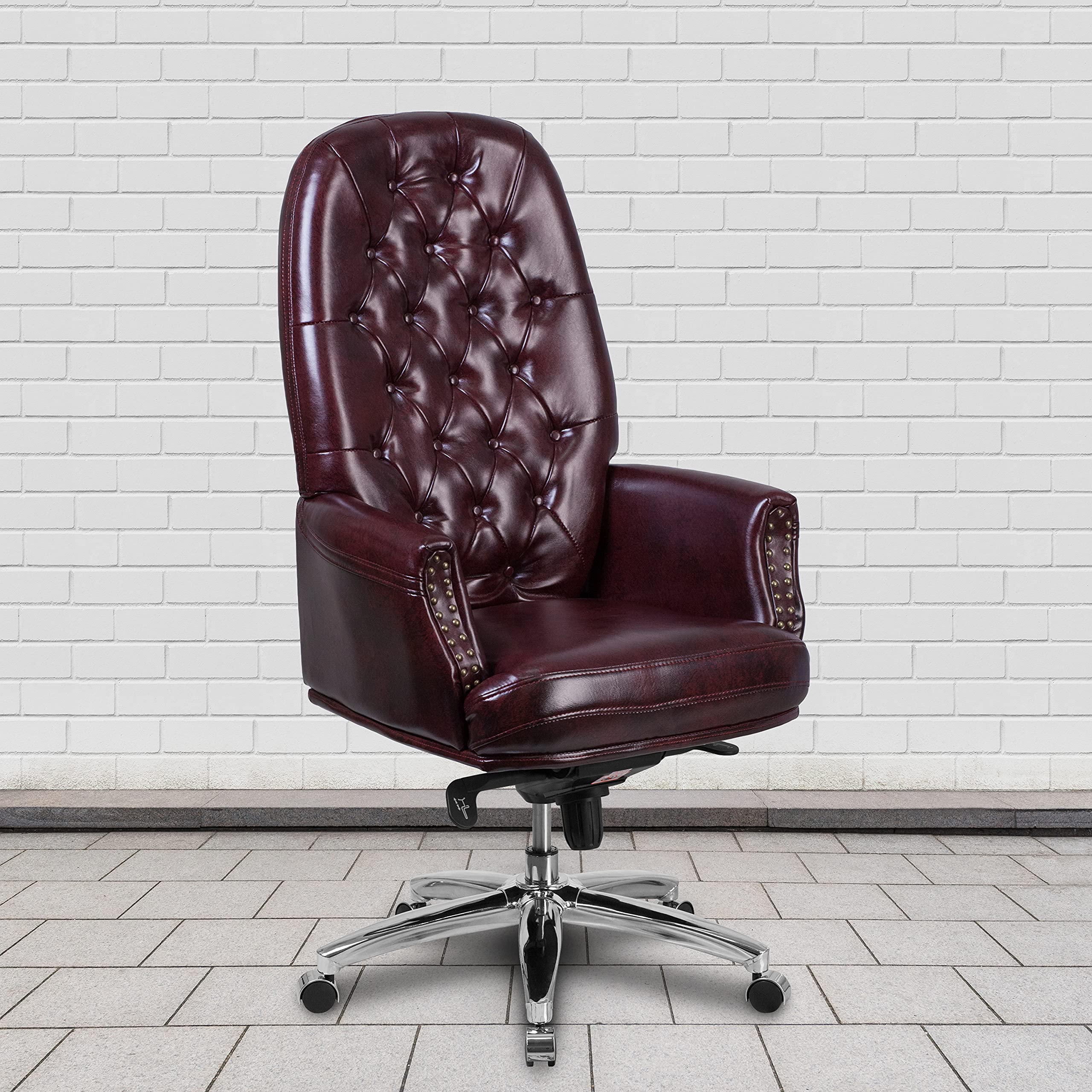 Flash Furniture High Back Traditional Tufted Burgundy LeatherSoft Multifunction Executive Swivel Ergonomic Office Chair with Arms