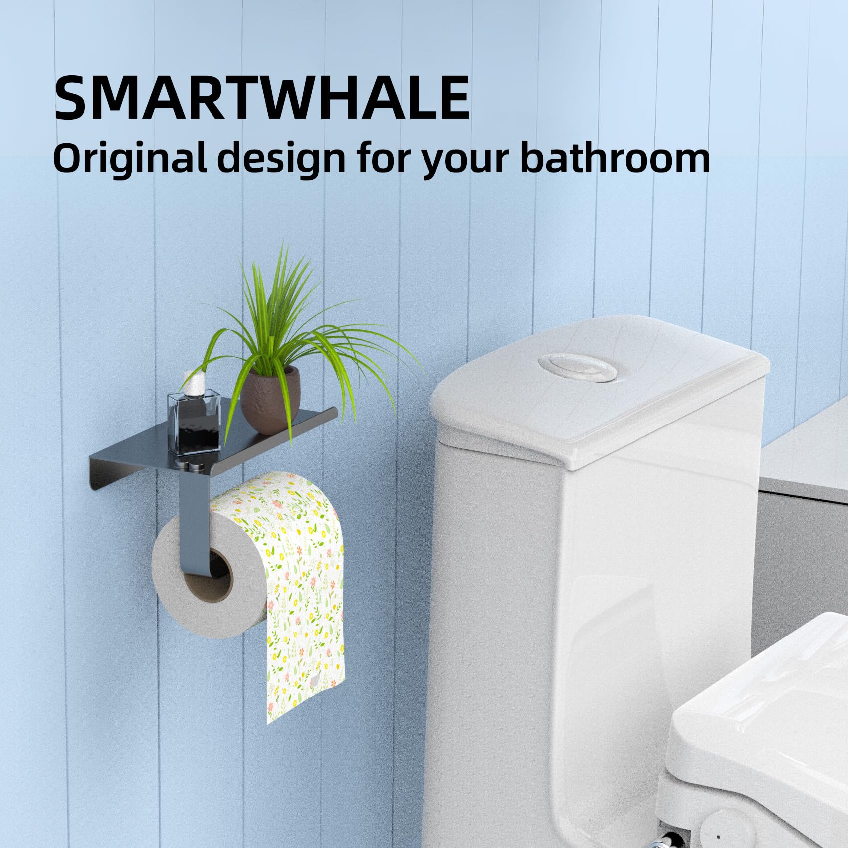 SmartWhale Electric Bidet Toilet Seat Elongated with SmartWhale Paper Holder Wall Mount