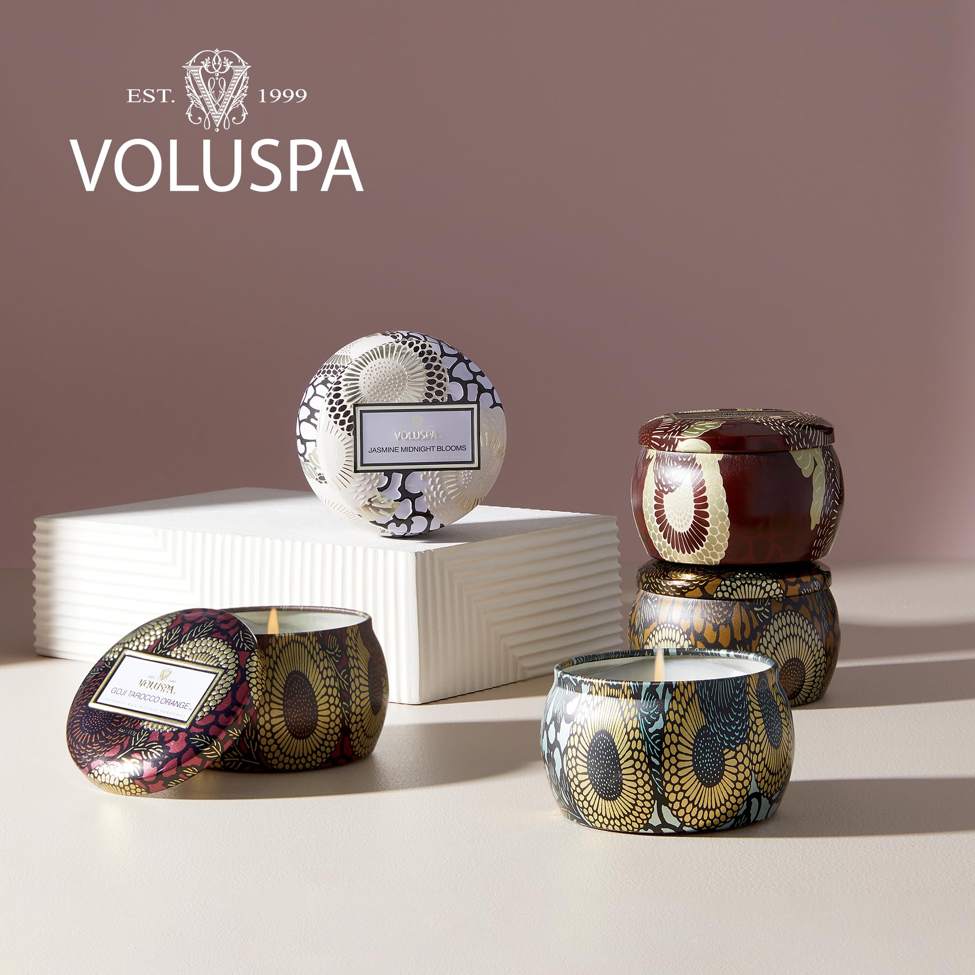 Voluspa Bourbon Vanille, Mini Tin Candle, 4 oz, 25 Hour Burn Time, All Natural Wicks and Coconut Wax for Clean Burning, Vegan, Poured in the USA