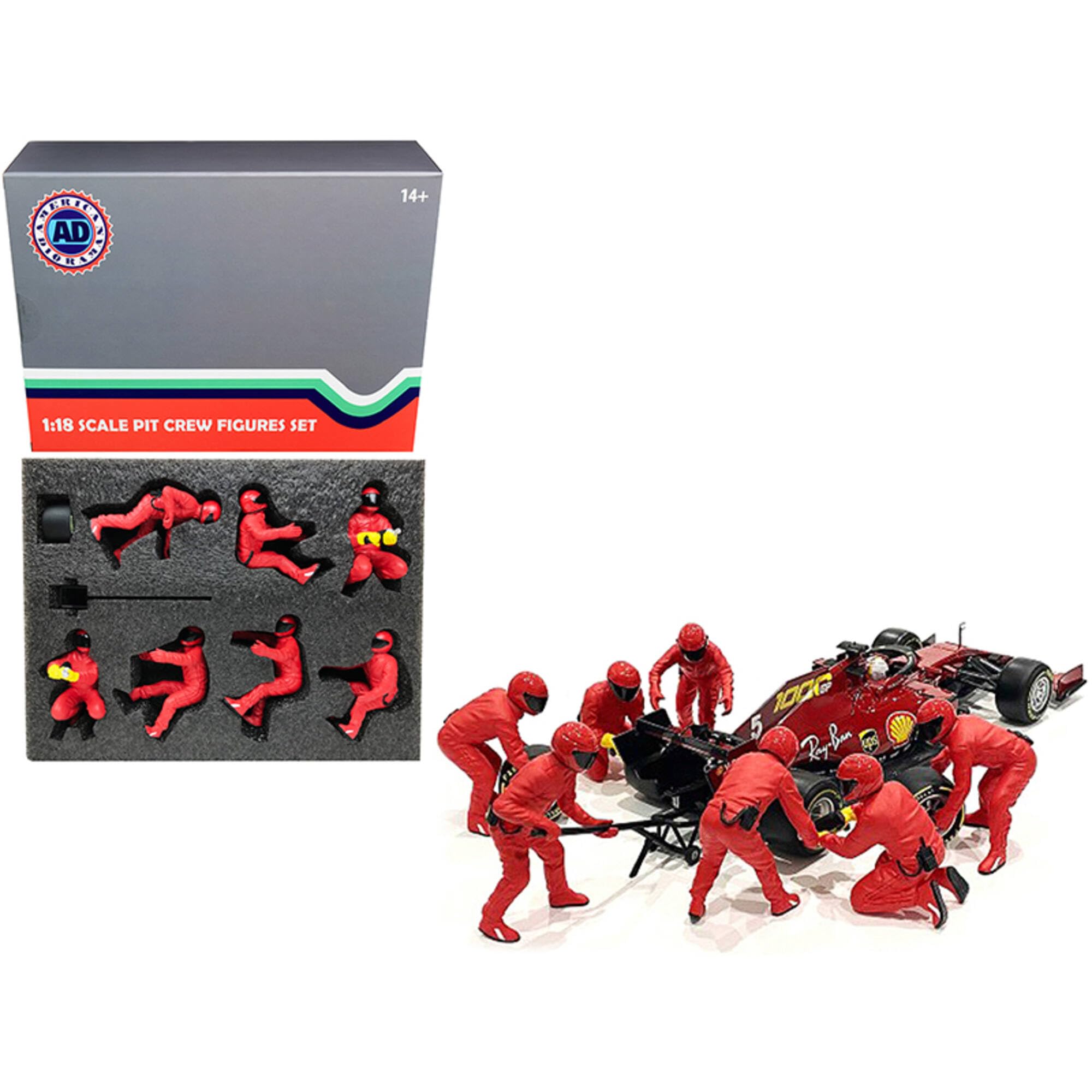 Formula One F1 Pit Crew 7 Figurine Set Team Red Release II for 1/18 Scale Models by American Diorama