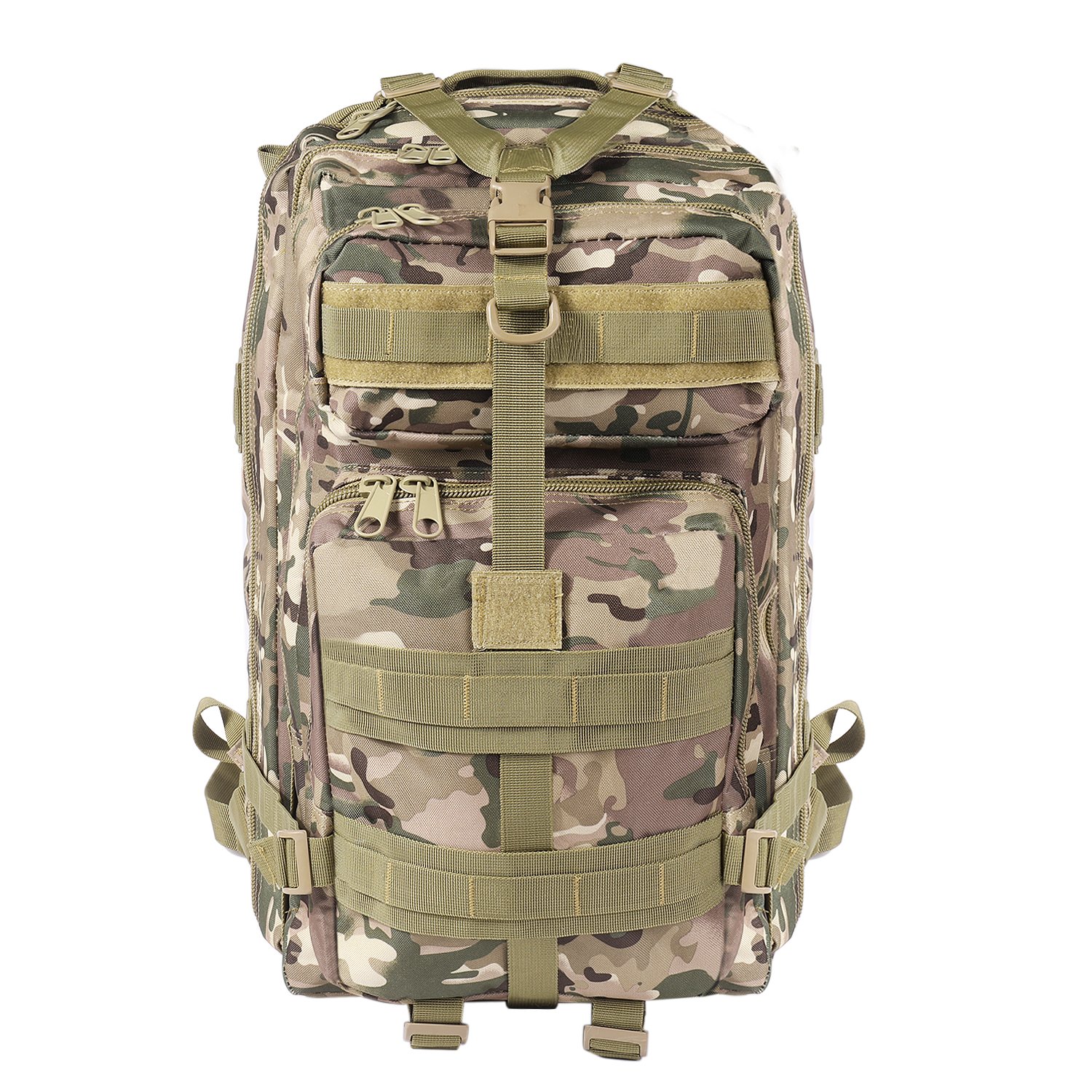 Flexzion Assault Pack Backpack - 40L Large Tactical Bags for Men Military Style Backpack, MOLLE Bug Out Gear Backpack, Water-Resistant RuckSack Army Backpack for Men and Women - Marshland Camouflage