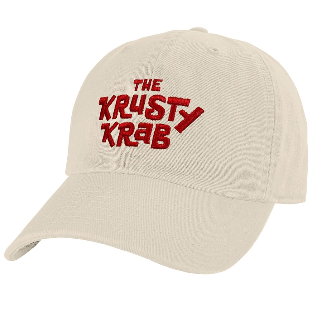 Popfunk Official Spongebob The Krusty Krab Logo Dad Hat - The U18 Adjustable Relaxed-Fit Cap - Unisex for Men and Women, Cream