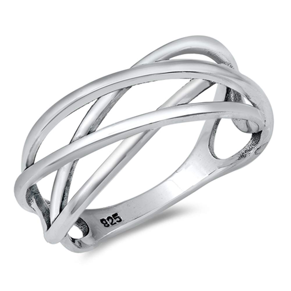 Fashion Modern Criss Cross Weave Knot New .925 Sterling Silver Band Size 9