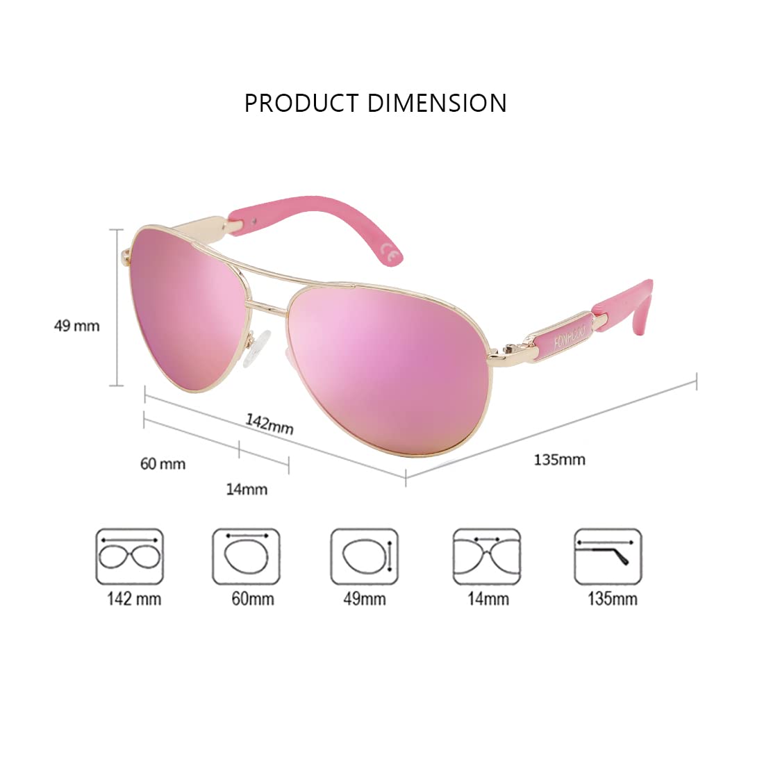 FONHCOO Polarized Sunglasses for Women Men, Oversized Aviator Sunglasses Metal Frame UV400 Protection(Pink)